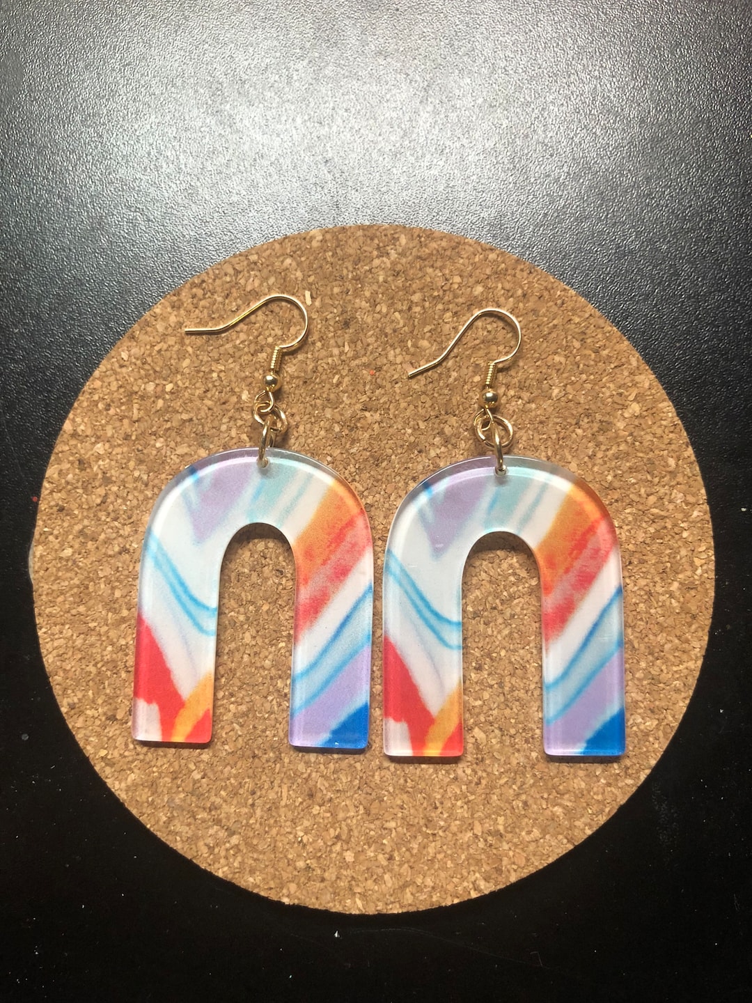Rainbow Upside Down U Shaped Earrings / Rainbow Earrings / U Shaped ...