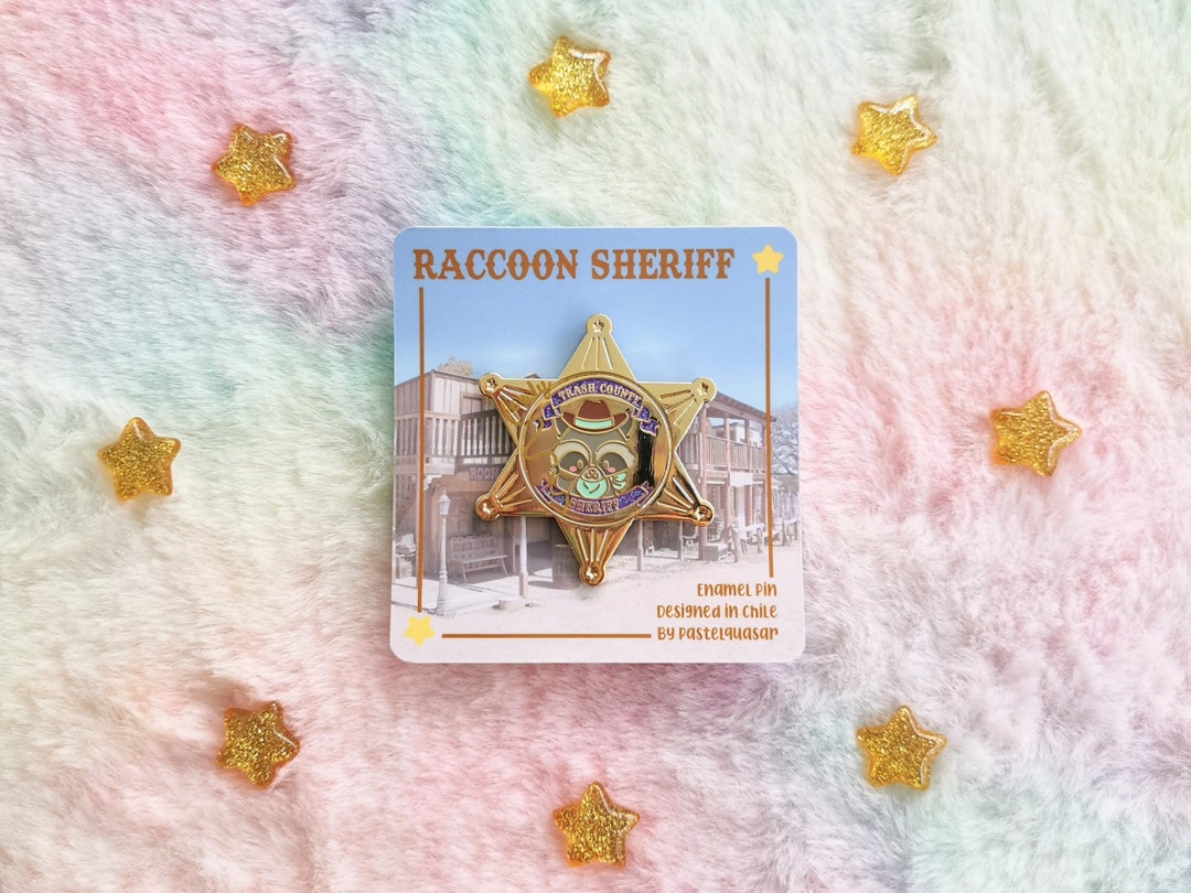 Raccoon Sheriff Pin Trash Panda Cowboy Glitter Enamel Pin - Etsy