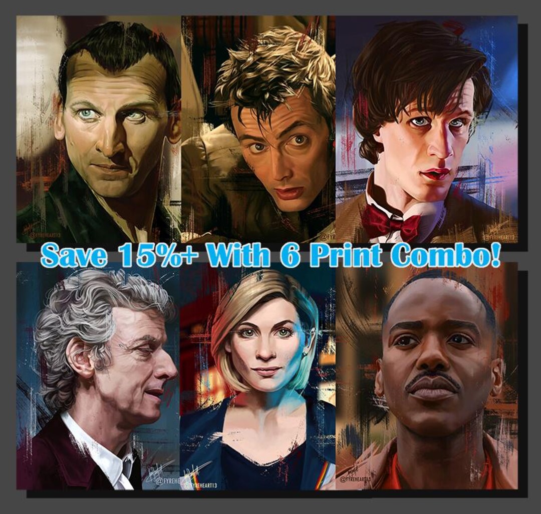 Doctor Who Portrait Prints - 8x10, 9th Doctor, 10th, Doctor, 11th ...