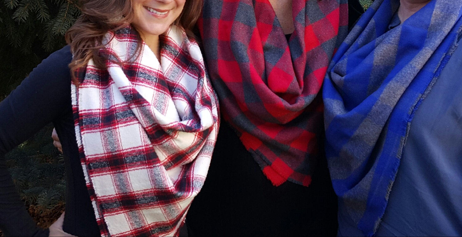 Plaid Flannel Blanket Scarf, Large Plaid Flannel Blanket Scarf, Red ...