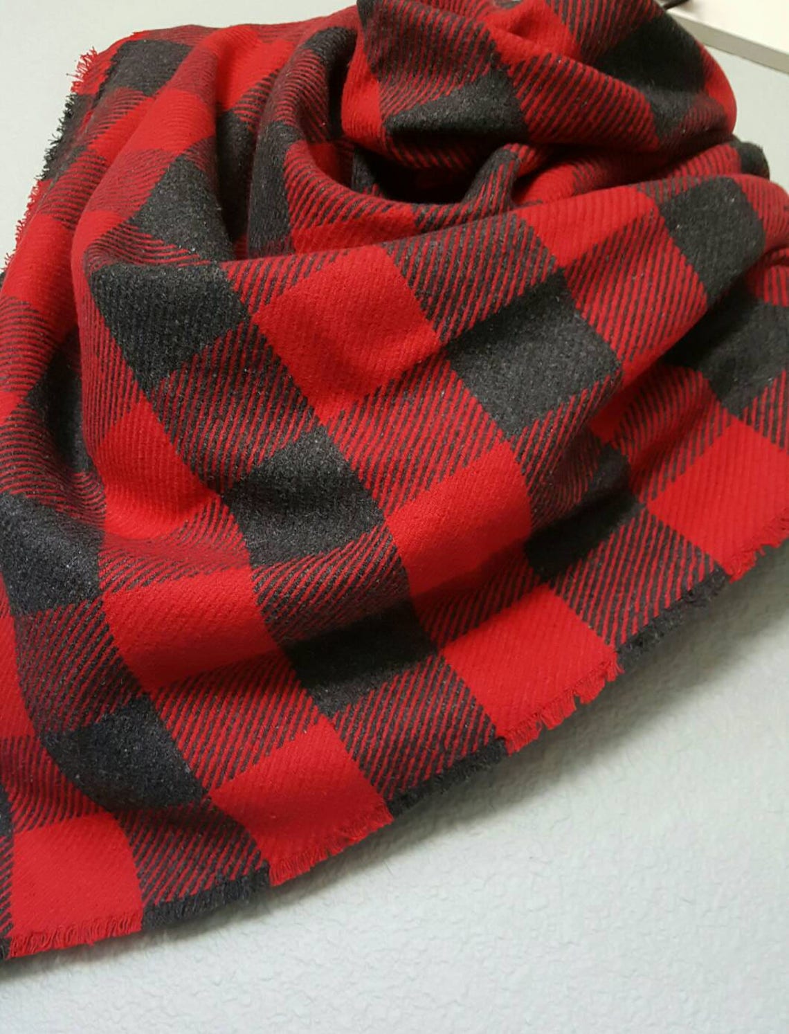 Plaid Flannel Blanket Scarf, Large Plaid Flannel Blanket Scarf, Red ...