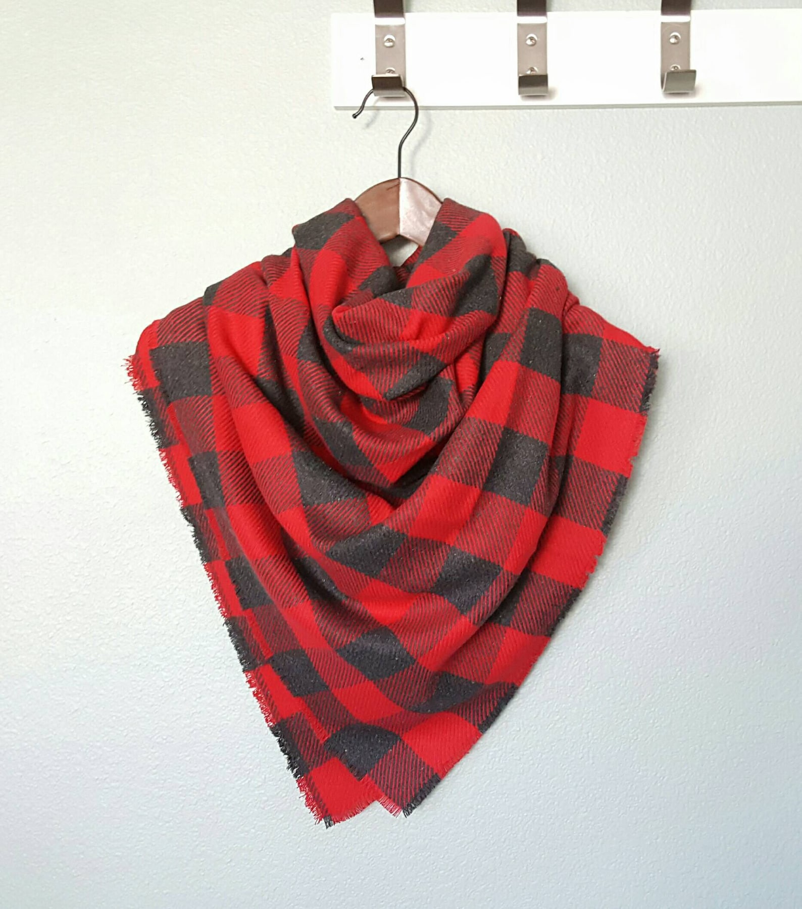 Plaid Flannel Blanket Scarf, Large Plaid Flannel Blanket Scarf, Red ...