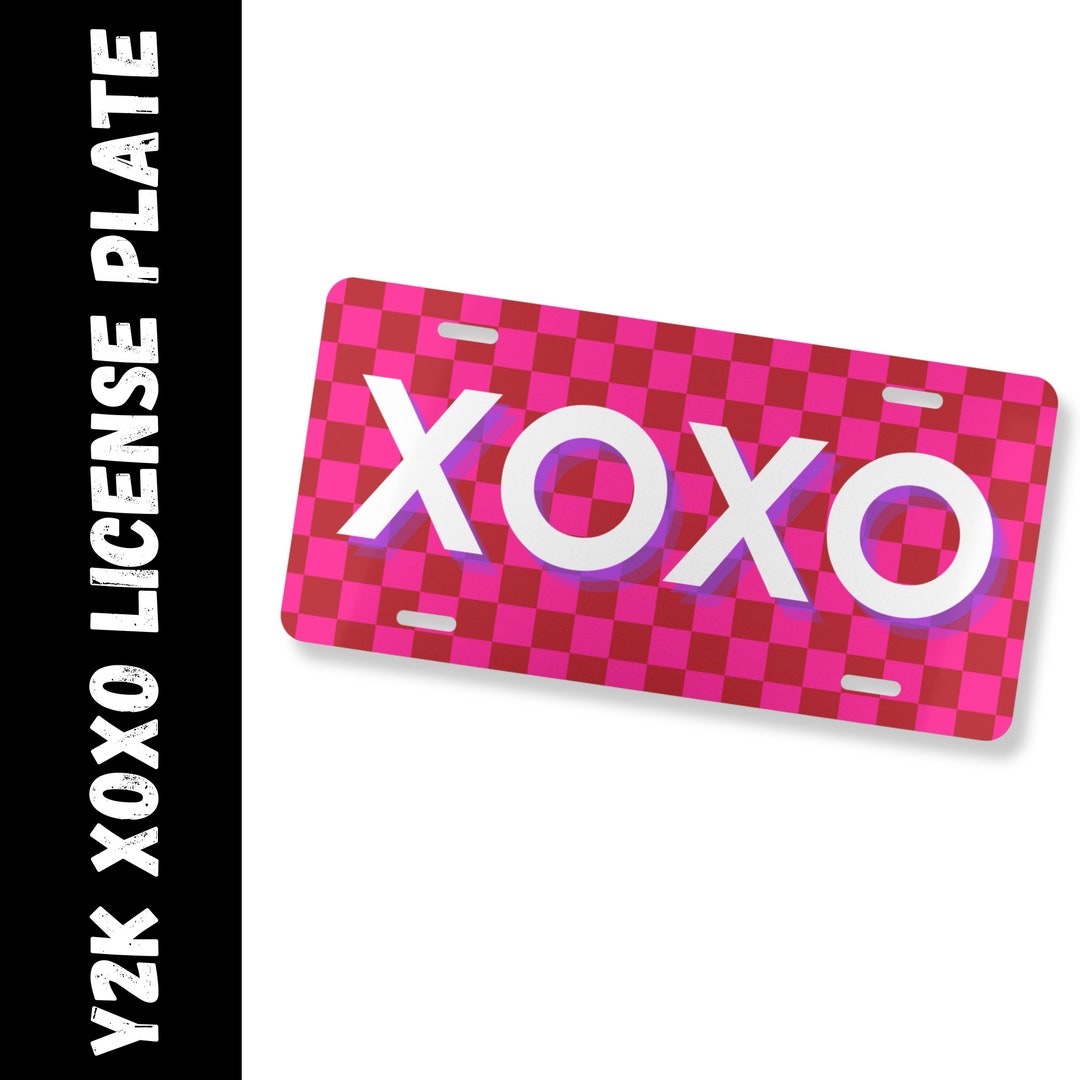 Y2K Retro Checkered License Plate Red and Pink Xoxo Check Pattern ...