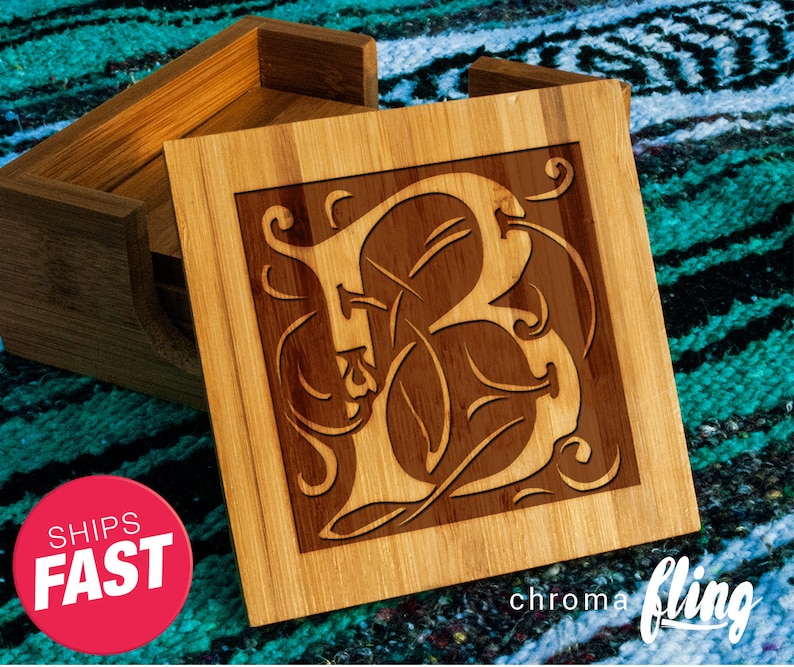 Personalized Celtic Monogram Bamboo Coaster Set Custom | Etsy