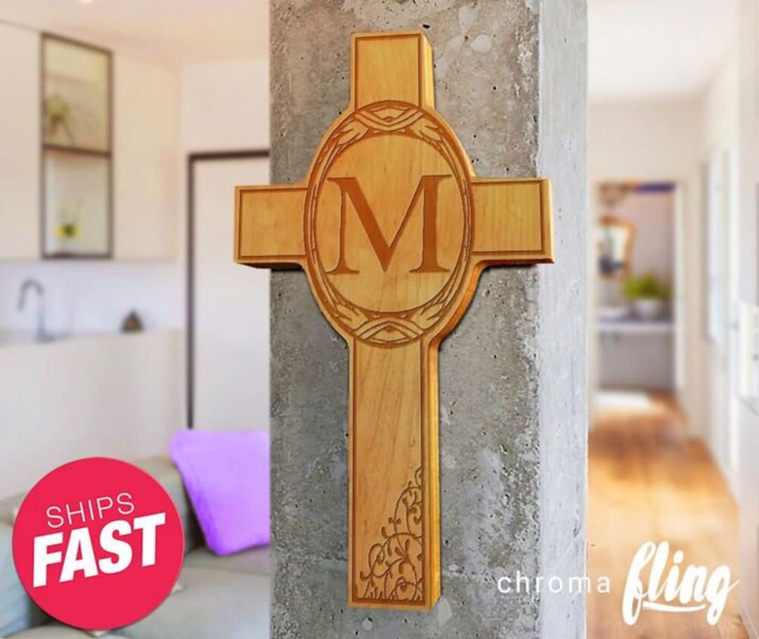 Personalized Monogram Laser Engraved Wooden Cross Wall Decor - Laser ...