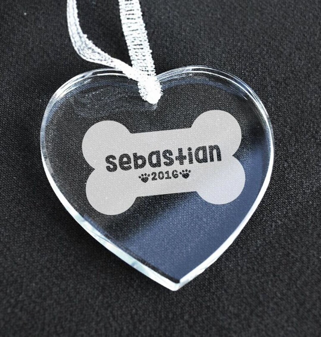 Personalized Dog Bone Heart Crystal Ornament - Laser Engraved Pet ...