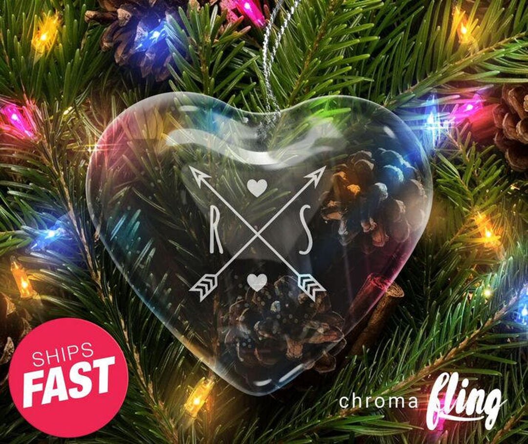 Monogrammed Crossing Arrows Heart Laser Engraved Crystal Ornament ...