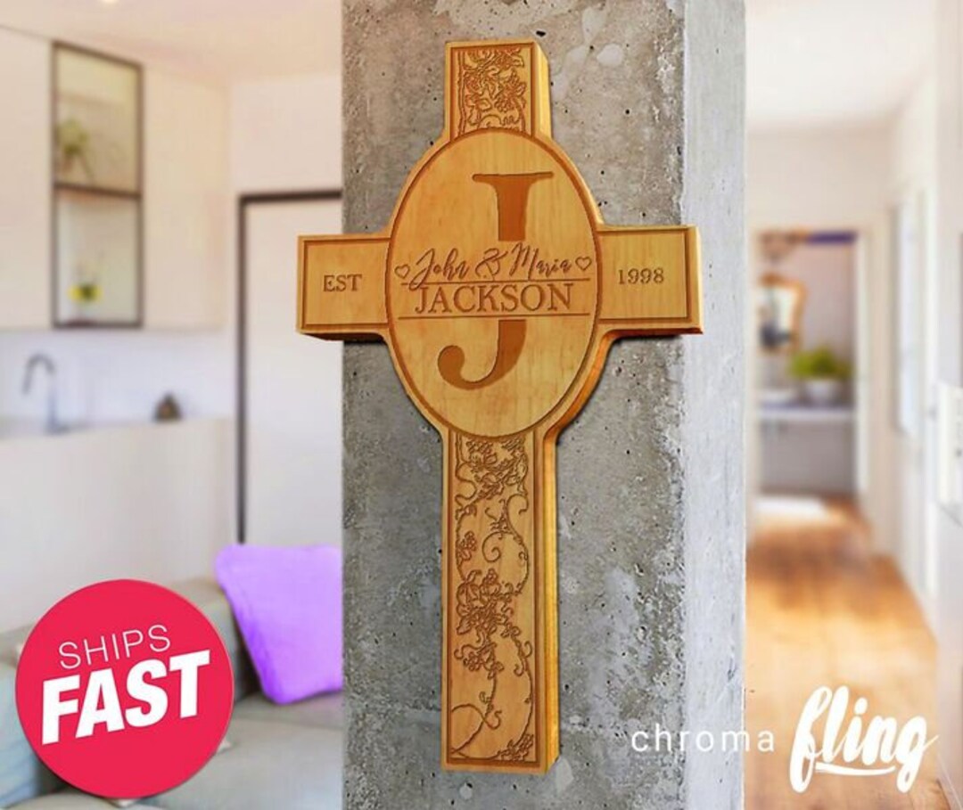 Custom Wedding Laser Engraved Wooden Cross Wall Decor - Laser Engraved ...