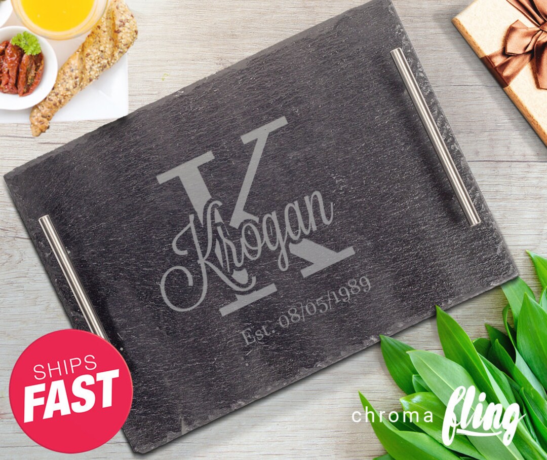 Personalized Family Established With Monogram Slate Tray Board - Custom ...