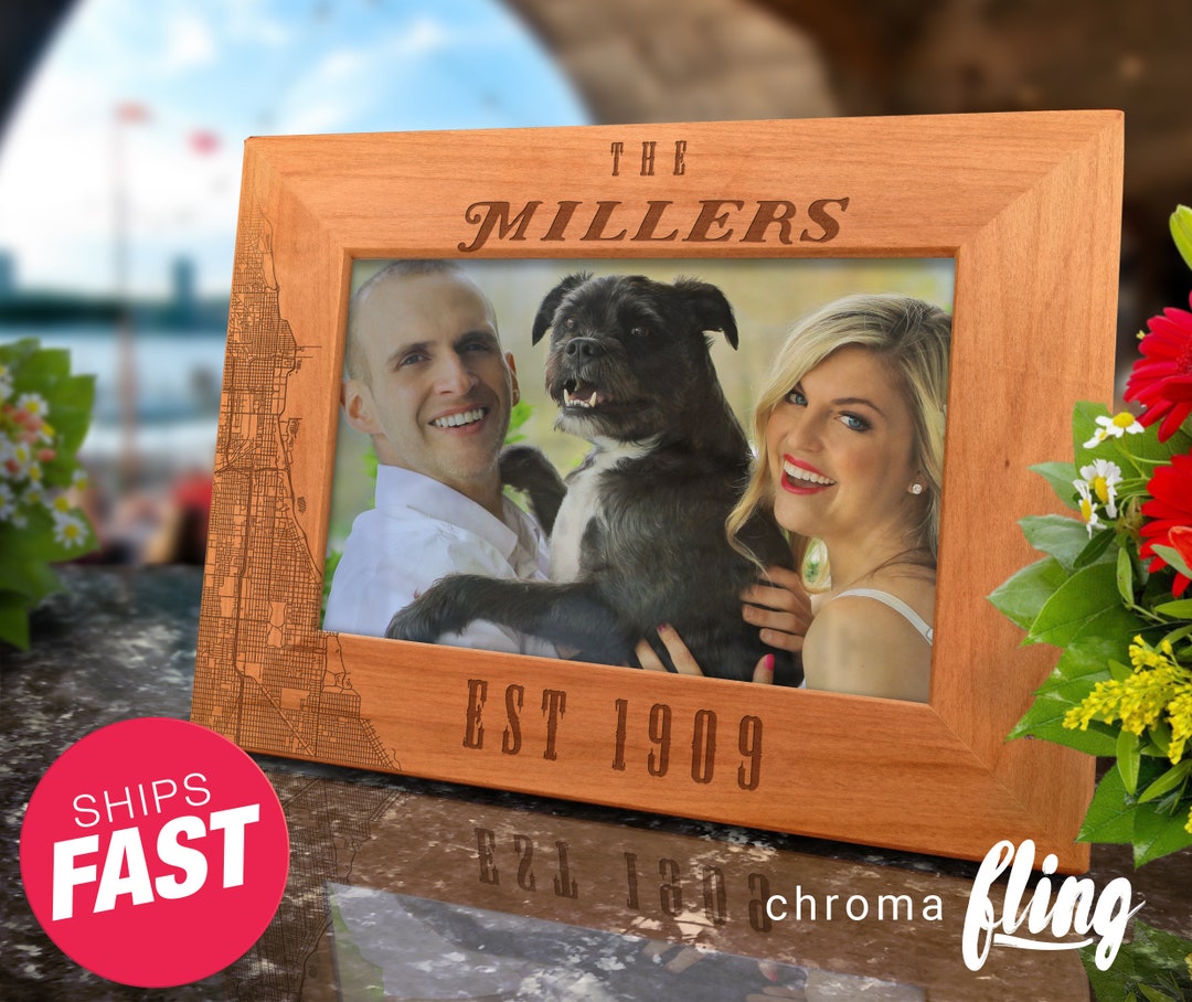 Personalized Chicago Map Engraved Wood Picture Frame - Personalized ...