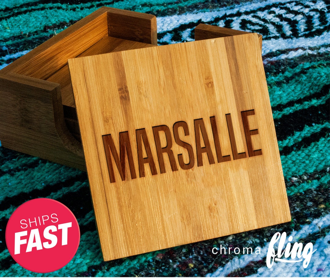 Personalized Typography Bold Family Name Bamboo Coaster Set - Custom ...
