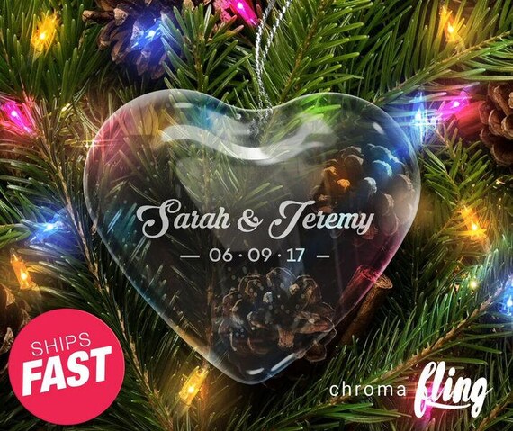 Personalized Couples Heart Laser Engraved Crystal Ornament | Etsy