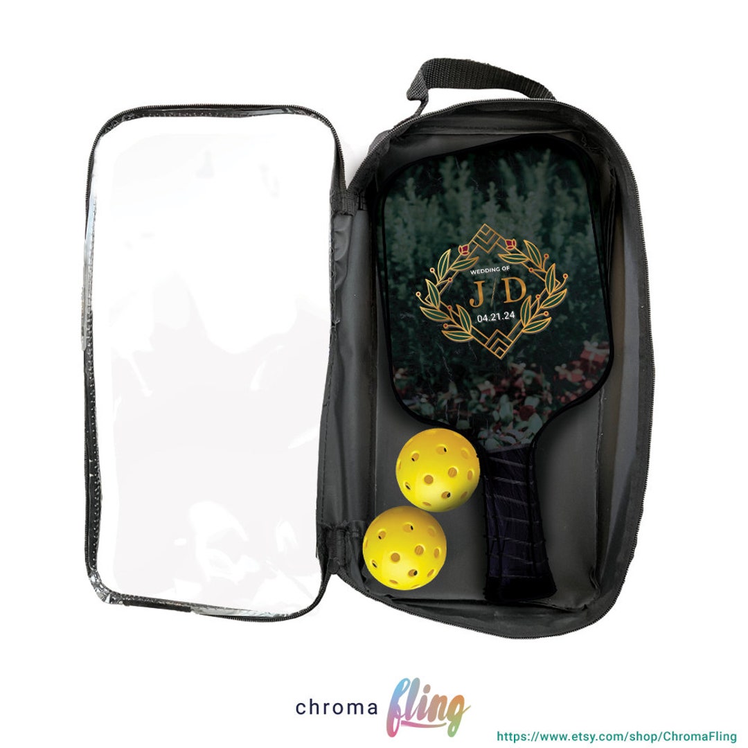 Gold Flower Wedding Monogram and Date Custom Pickleball Paddle Set ...