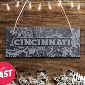 Cincinnati City Map Engraved Rectangle Slate Sign - Wall Hanging ...