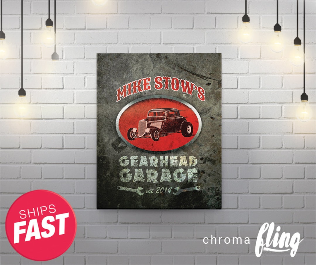 Personalized Gearhead Garage Wall Art - Custom Wall Canvas Art - Wall ...