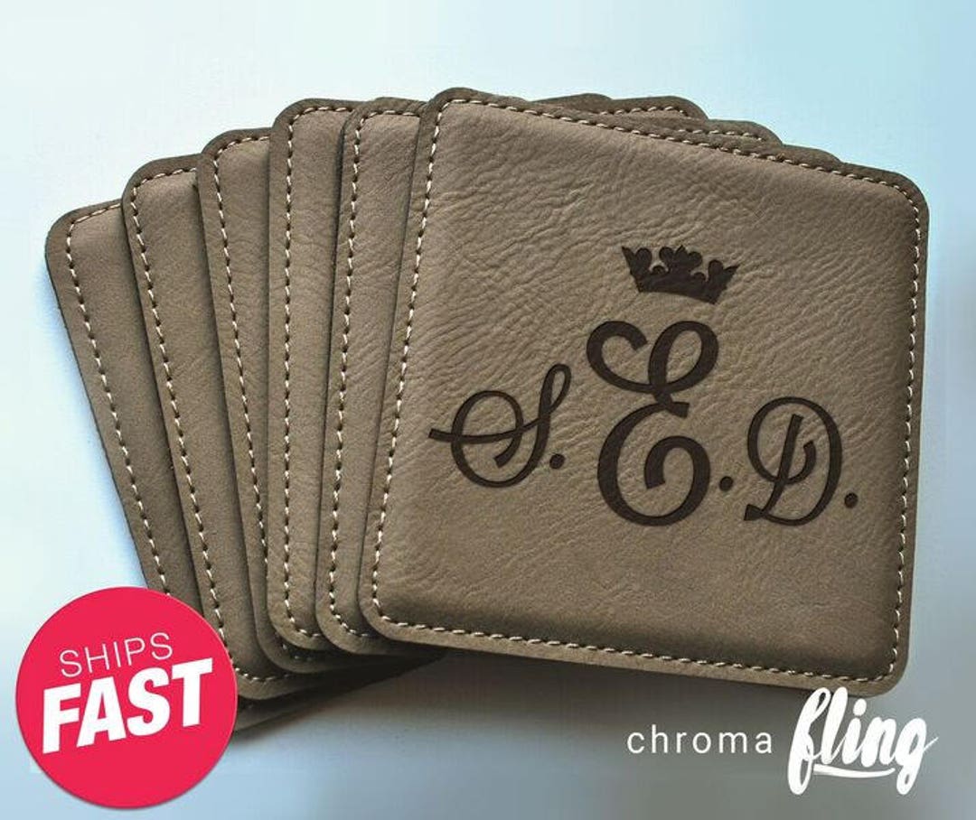 Monogrammed Crown Leather Coaster Gift - Crown Coaster Gift - Custom ...