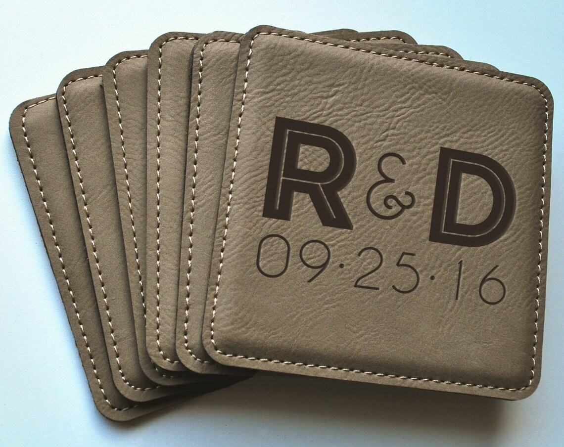 Personalized Leather Coaster Set Custom Coaster Gift | Etsy