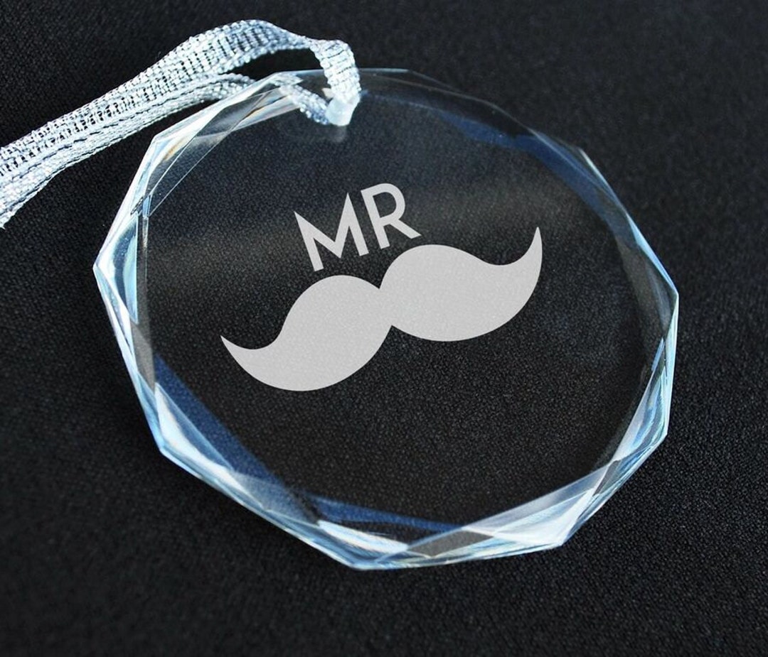 Mr. Mustache Laser Engraved Crystal Ornament - Crystal Ornament - Laser ...