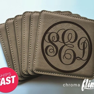 Monogrammed Elegant Circle Leather Coaster Gift Circle Coaster Gift ...