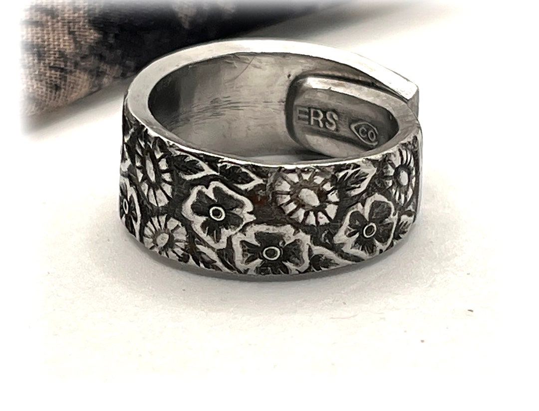 Stainless Flower Spoon Ring, MCM Floral Spoon Ring, 1960s, Steel Band ...