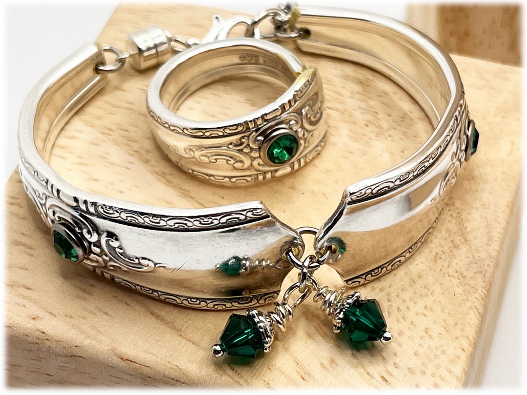 MAY Emerald Crystal Spoon Jewelry MAYTIME Pattern, Scrolls, 1944 ...