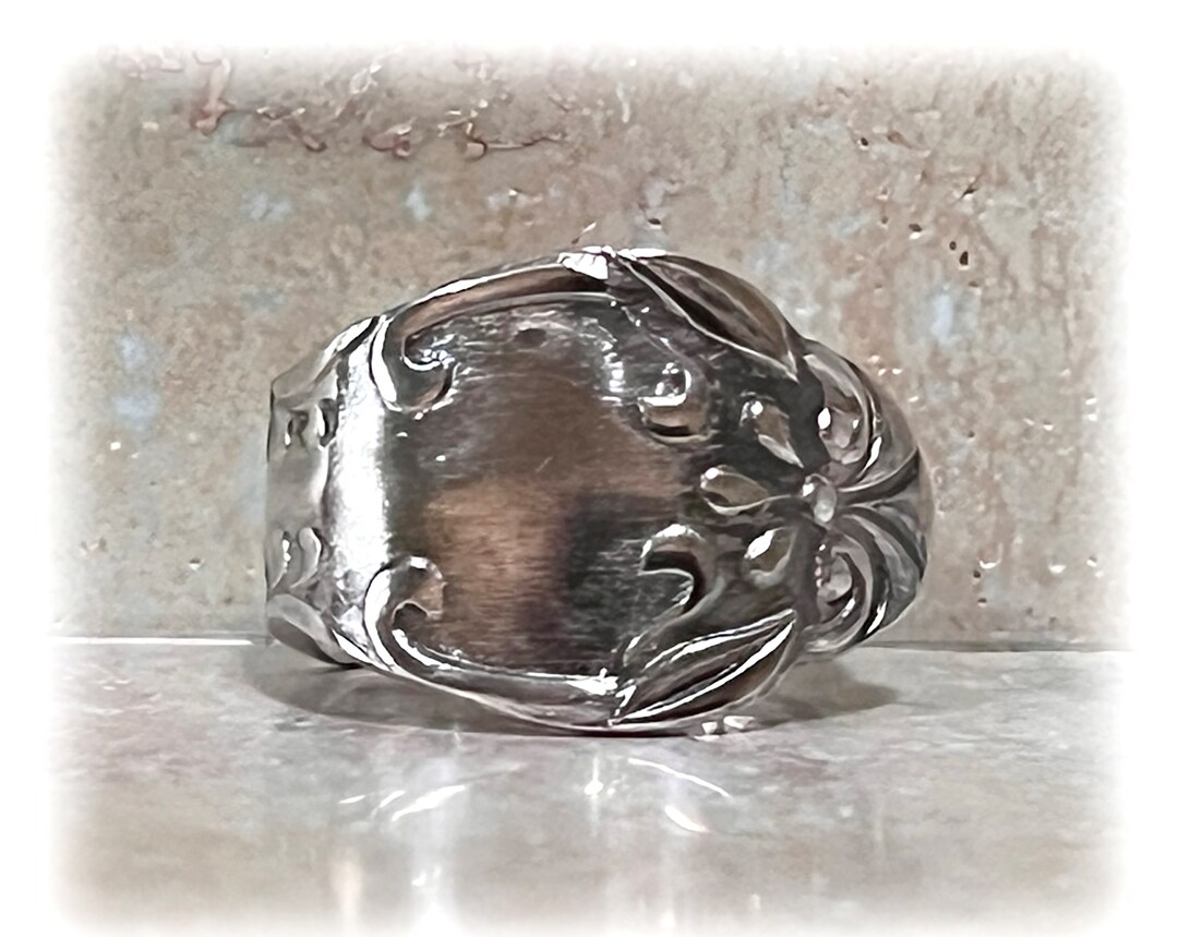 Vintage Wrap Spoon Ring, Daisy and Scroll, Upcycled Stainless Spoon ...