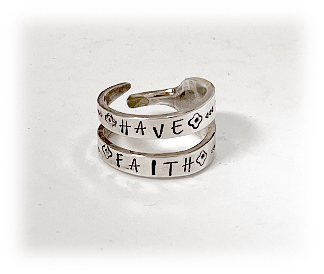 Have Faith Stamped Fork Ring, Vintage Silver Plate Cocktail Fork ...