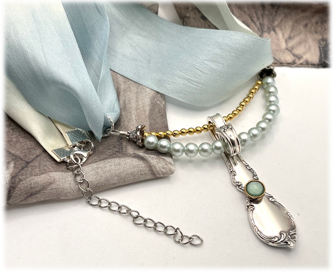 Reflection Infinity Pendant With Ombre Ribbon, Softest Blue, Ethereal ...