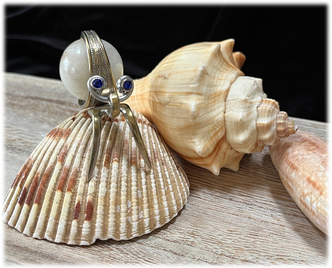 Hermit Crab Repurposed Cocktail Fork, Glass Marble Crab, Fairy Garden ...