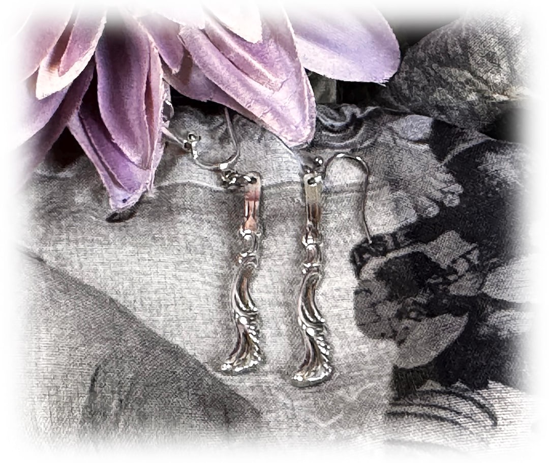Antique Silver Plate Earrings, Art Nouveau Slender Upcycled Silverplate ...
