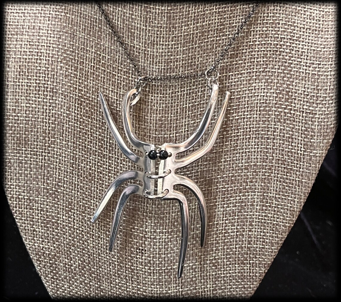 Creepy Crawly Fork Spiders, Halloween Jewelry Pendant, Spider Necklace ...