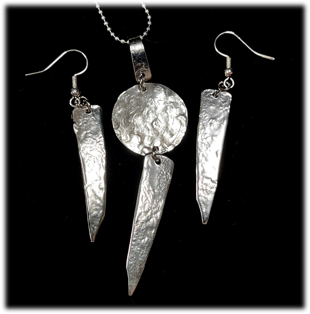 Rustic Silverplate Jewelry Set: Hammered Fork Tine Earrings & Pendant ...