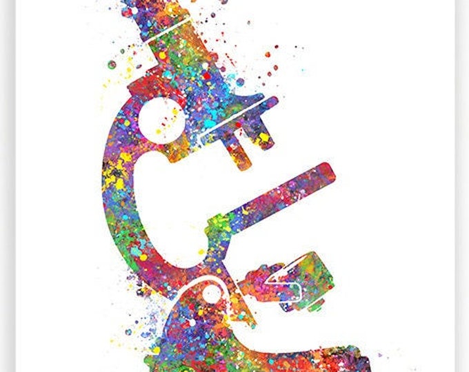 Microscope Art Watercolor Print Microbiologist Gift Lab Wall Decor ...