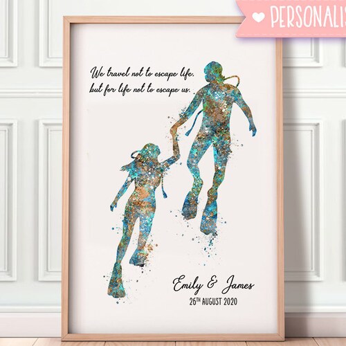 Scuba Diving Couple Watercolor Print Scuba Diving Poster - Etsy