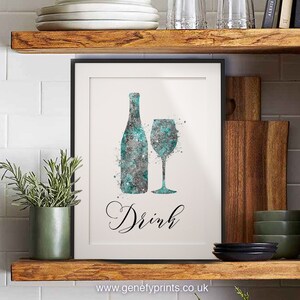 Kitchen Dining Watercolor Print - Set of 3 Teal Kitchen Prints - Food ...
