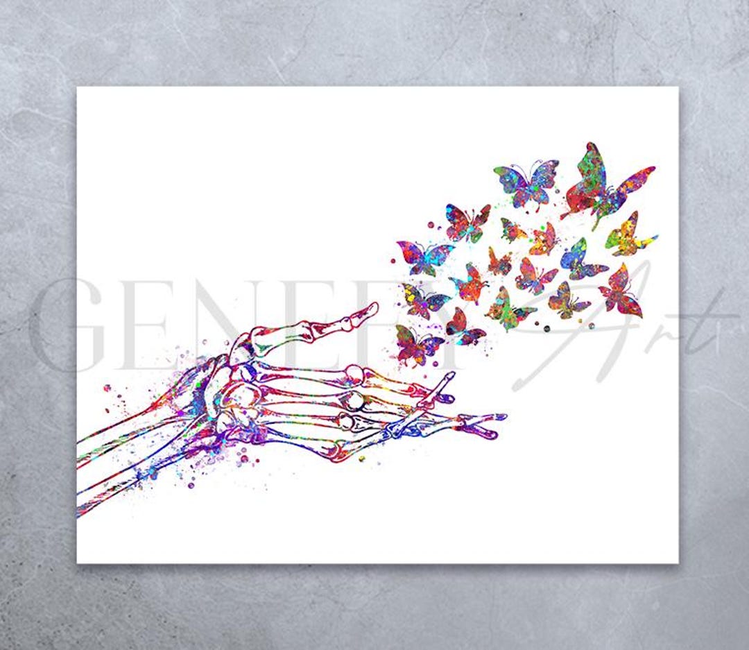 Skeleton Hand Releasing Butterflies Watercolor Art Print - Etsy