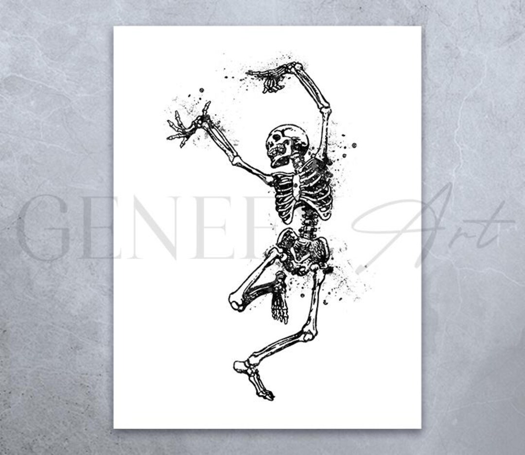 Dancing Skeleton Watercolour Print: Funny Halloween Art - Etsy