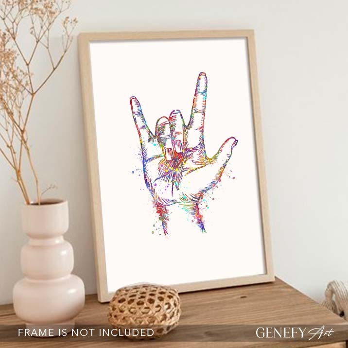 I Love You Hand Sign Watercolour Art Print ILY Hand Sign | Etsy