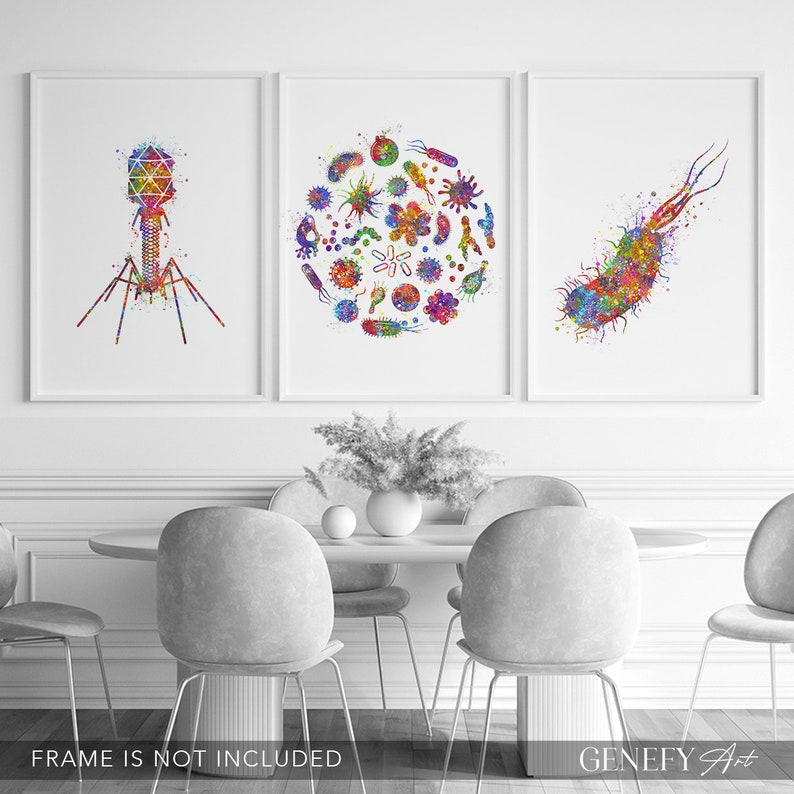Microbiology Art Prints: E.coli, Bacteria, Bacteriophage Watercolor ...