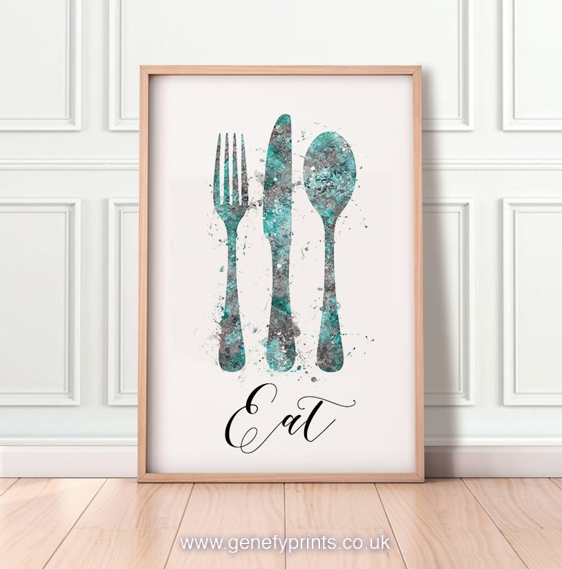 Kitchen Dining Watercolor Print Set of 3 Teal Kitchen Prints | Etsy