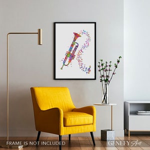Trumpet Watercolor Art Print: Music Studio Wall Decor - Etsy