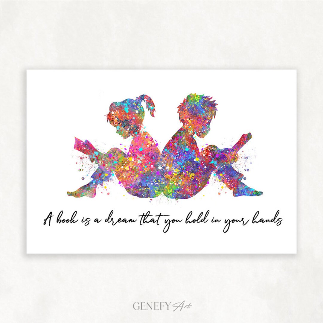 Boy and Girl Reading Book Watercolour Print Reading Habit Watercolor ...