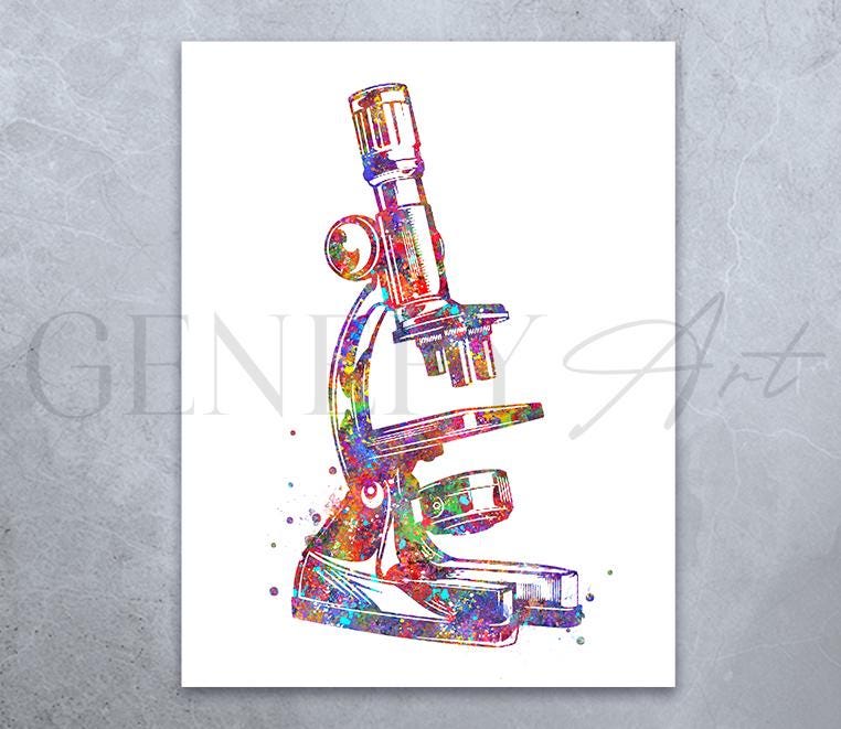 Microscope Watercolor Art Print: Bioscience Biology Poster - Etsy
