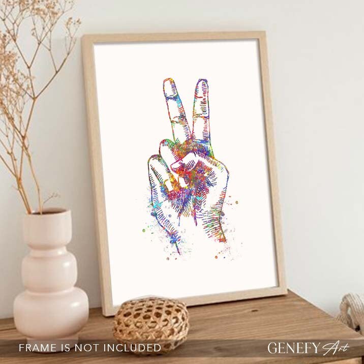 Peace Hand Sign Watercolour Art Print Peace Hand Sign | Etsy