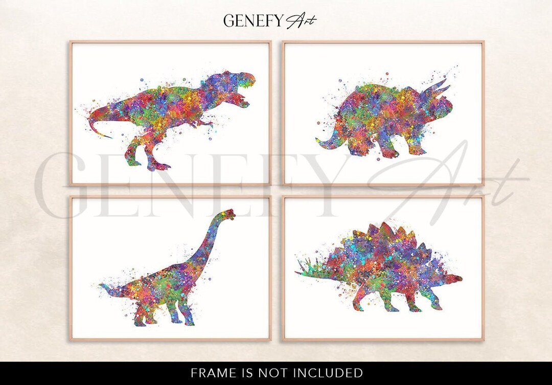 Dinosaur Watercolor Print Set of 4 Dinosaur Prints Triceratops T-rex ...