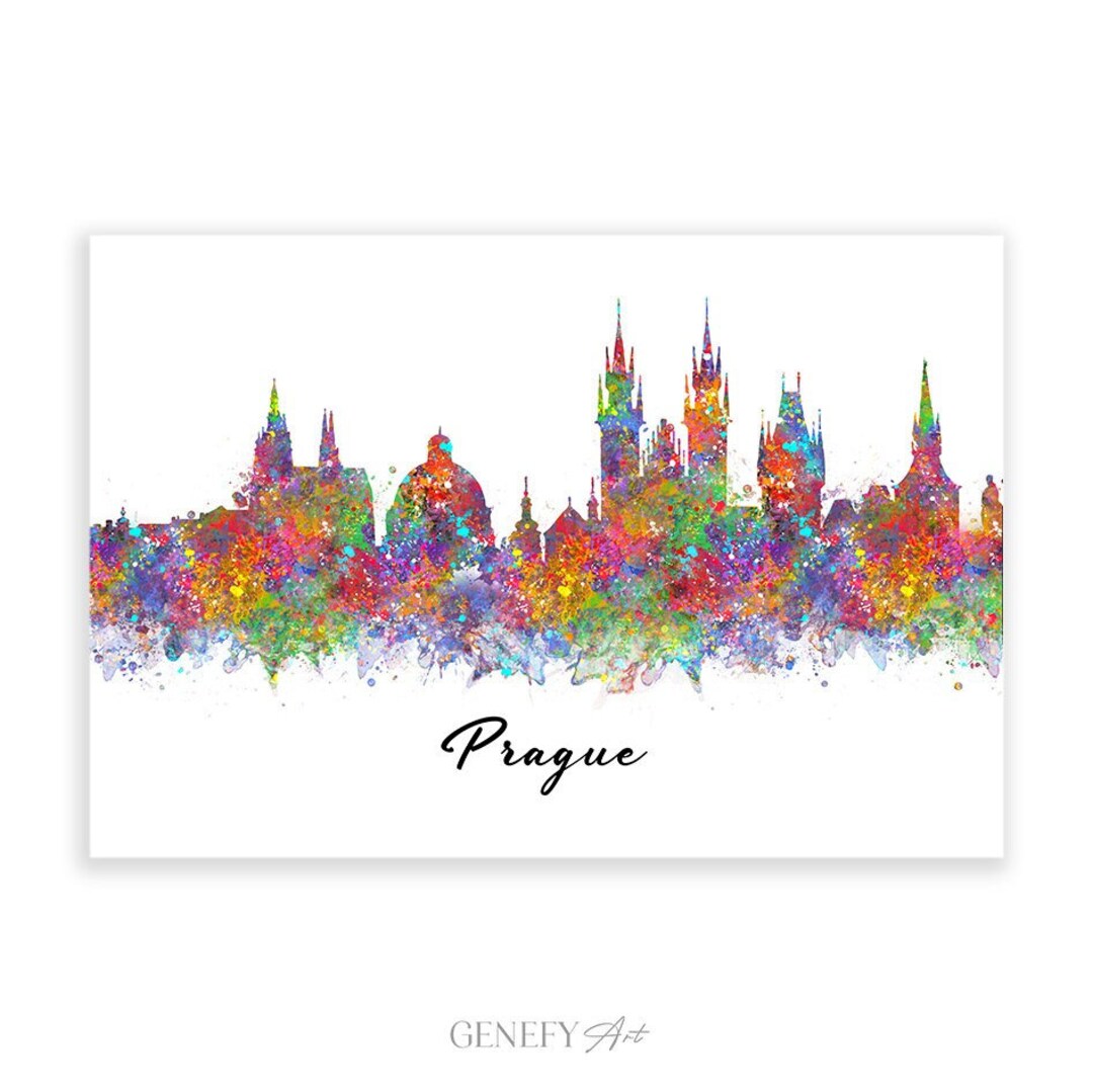 Prague Skyline Watercolour Art Print - Prague Cityscape Print - Prague ...