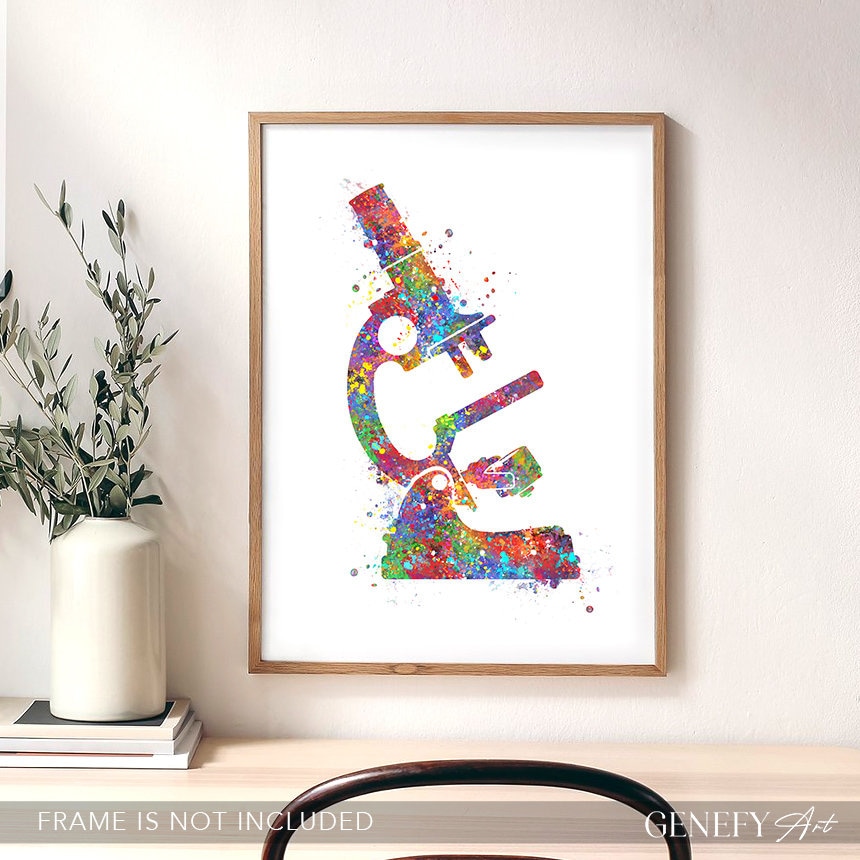 Microscope Watercolor Art Print: Bioscience Biology Poster - Etsy