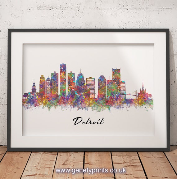 Detroit Skyline Watercolour Art Print Detroit Cityscape | Etsy