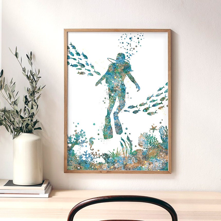Scuba Diving Watercolour Print Female Scuba Diver Poster - Etsy