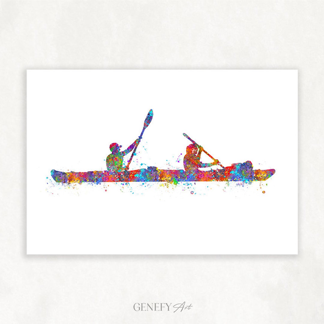 Kayaking Couple Watercolour Print Kayaking Poster Water Sports ...